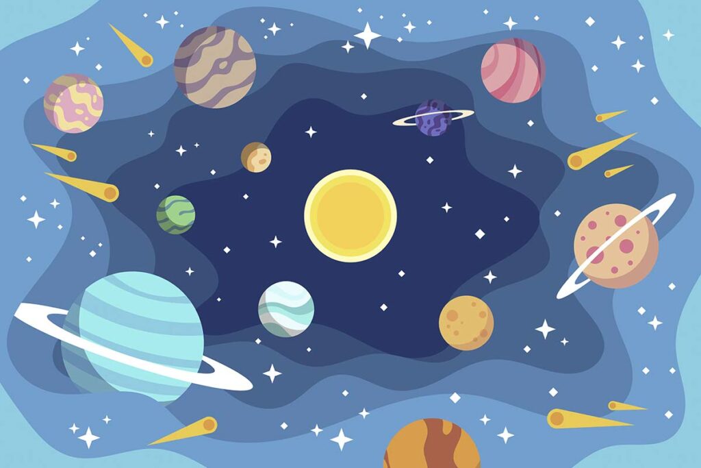 A cartoon of planets and stars - Magicdecor®