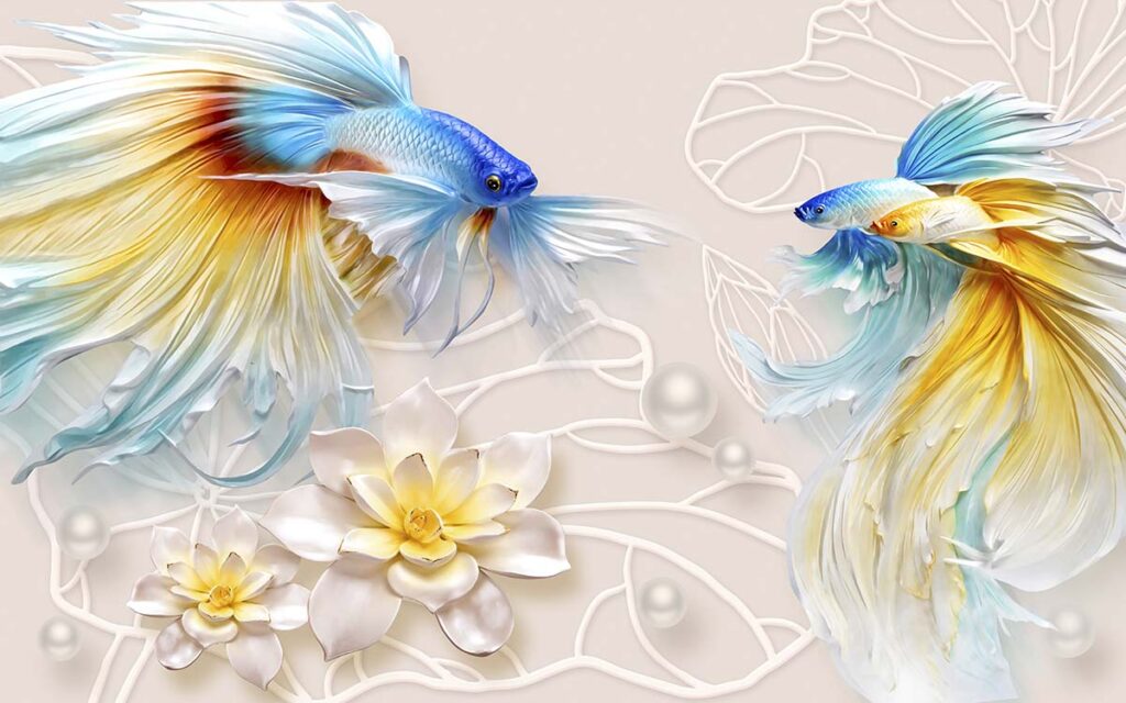 A group of fish with flowers - Magic Decor