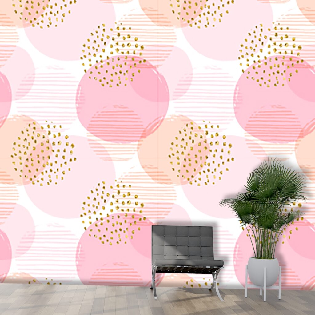 A pattern of pink and orange circles and stripes - Magicdecor®