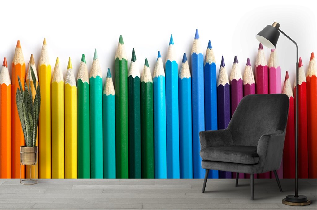 3D Dining Room Wallpaper of Group of Colored Pencils - Magicdecor®