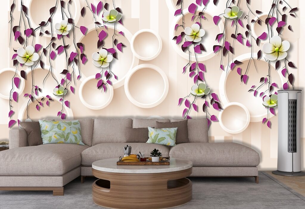 Hanging Flowers and Leaves With 3D Rings Wallpaper - Magicdecor®