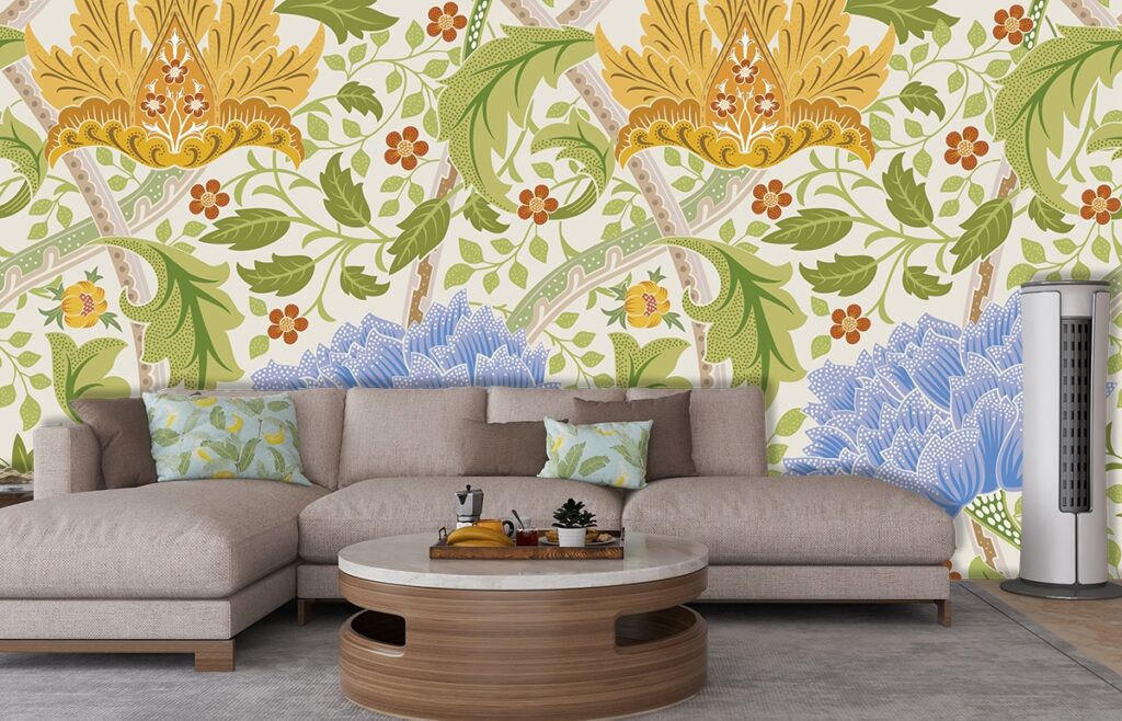 Colorful Leaves and Flower Pattern Wallpaper for Home