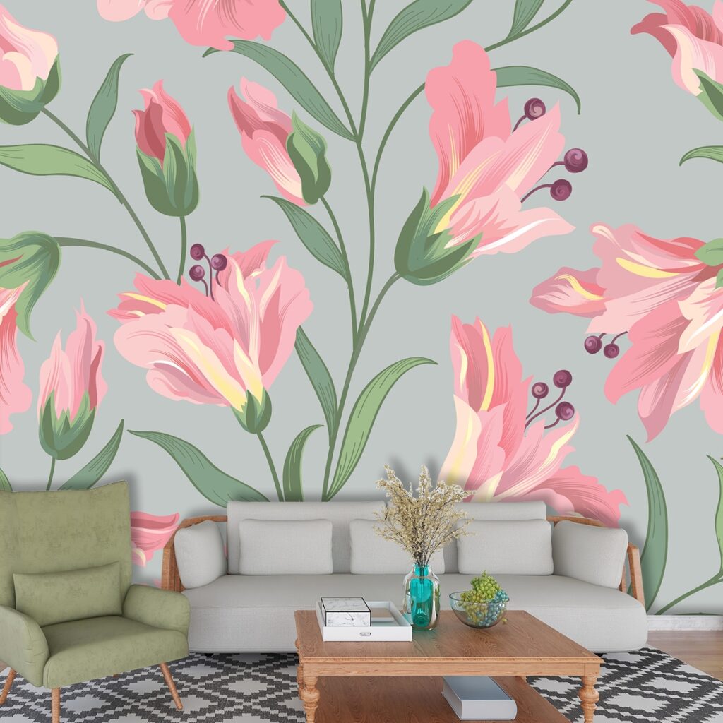 A floral pattern with pink flowers - Magicdecor®