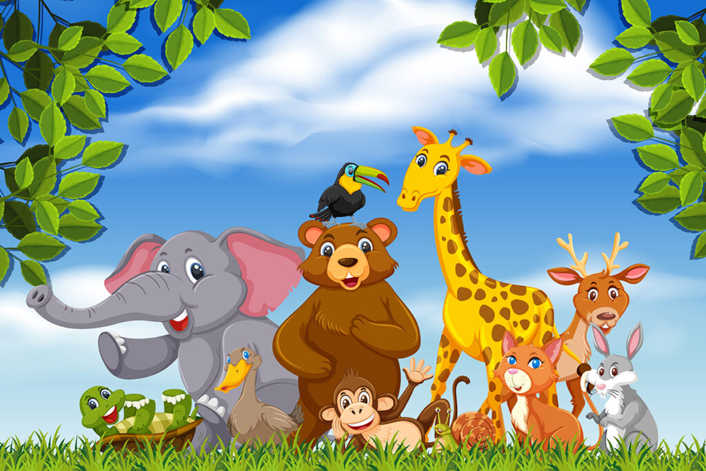 Kids Room Wallpaper - A group of animals in the grass
