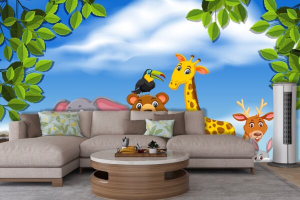 Kids Room Wallpaper - A group of animals in the grass