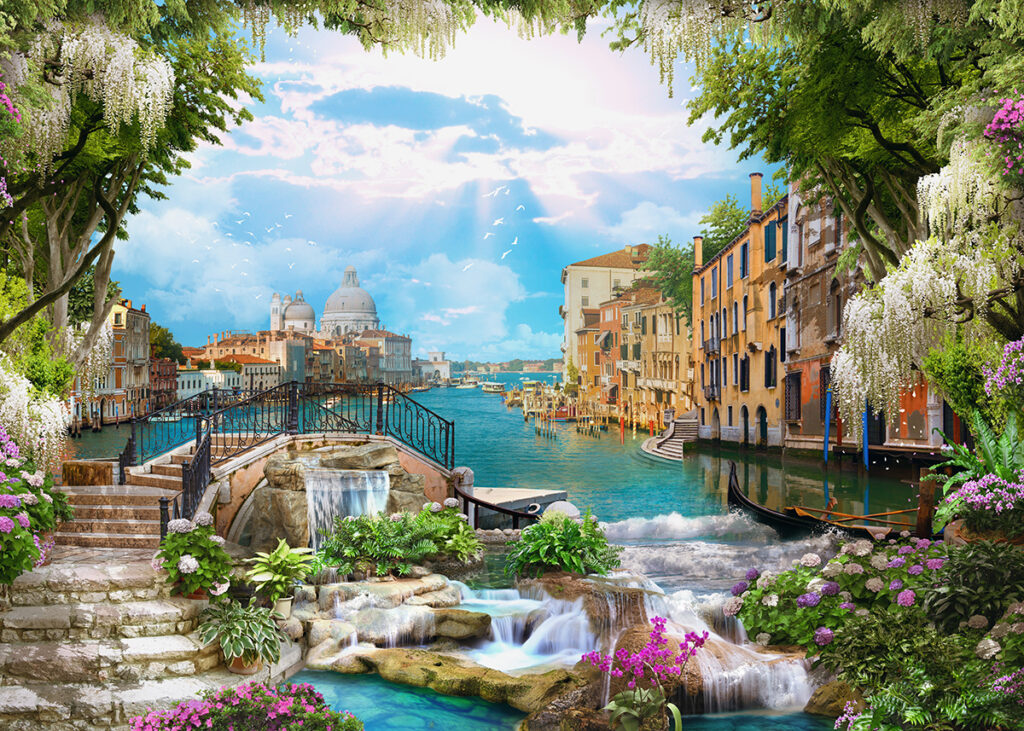 A water way with a bridge and a bridge over it - Magicdecor®