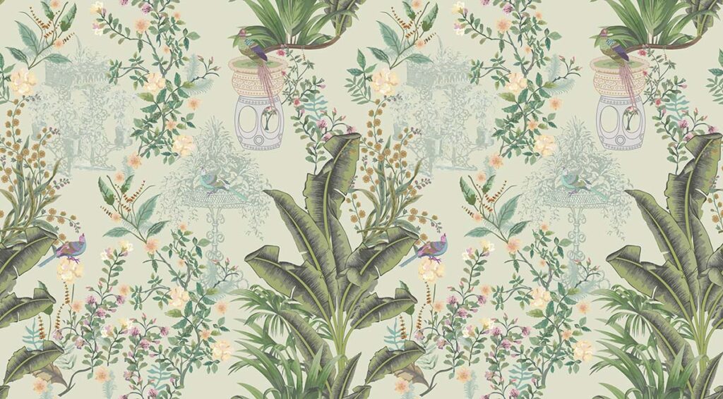 Wallpaper for House Wall, Pattern of plants and birds - Magicdecor®