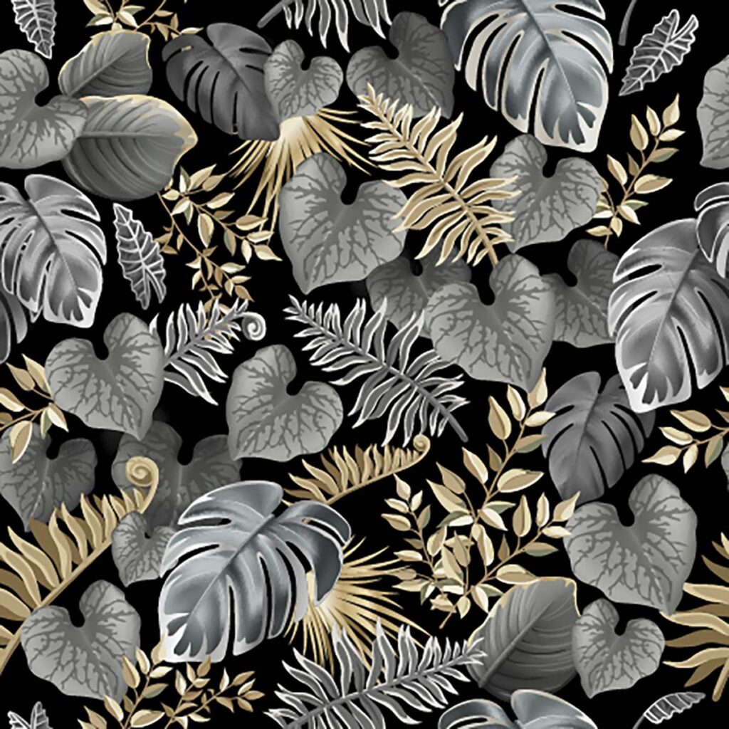 A pattern of leaves on a black background - Magicdecor®