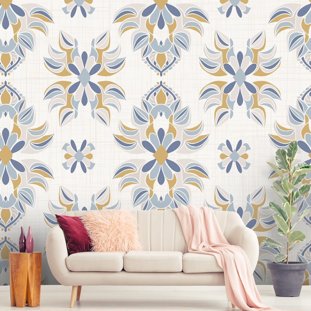 Lively Blue and Yellow Flowers Pattern Mural Wallpaper