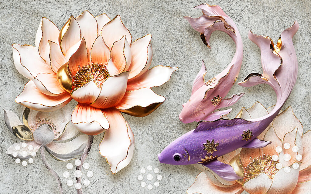 A purple fish and a pink flower - Magicdecor®
