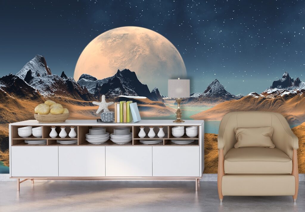 3D moon landscape wallpaper for walls - Magicdecor®