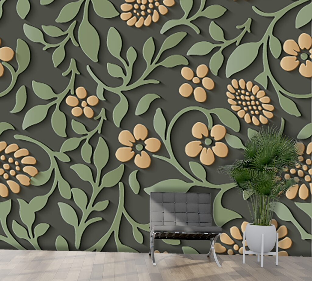 An Abstract Wallpaper Pattern of Flowers and Greenery - Magicdecor®