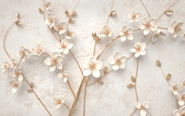 A white flowers on a gold branch - Magicdecor®