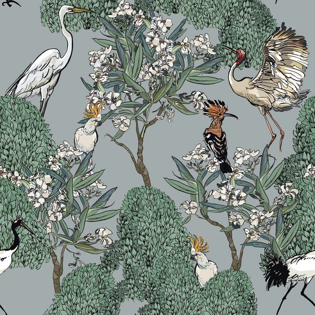 A Wallpaper for Wall with Birds Trees and Flowers - Magicdecor®