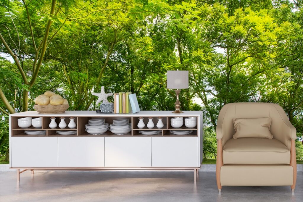 A green grass field with trees - Magicdecor®