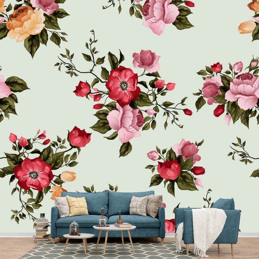 A pattern of flowers on a light background - Magicdecor®