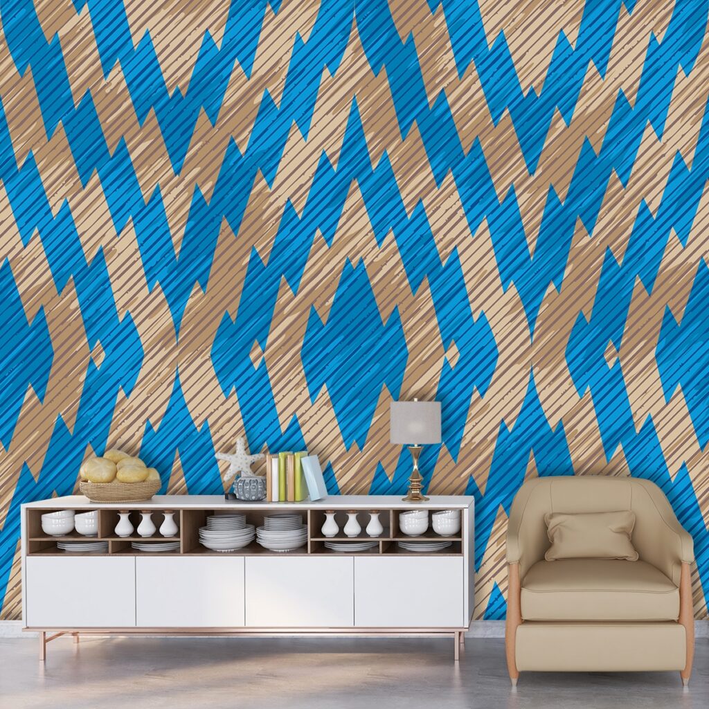 Blue and Tan Zigzag Pattern Wallpaper for Walls - Magicdecor®