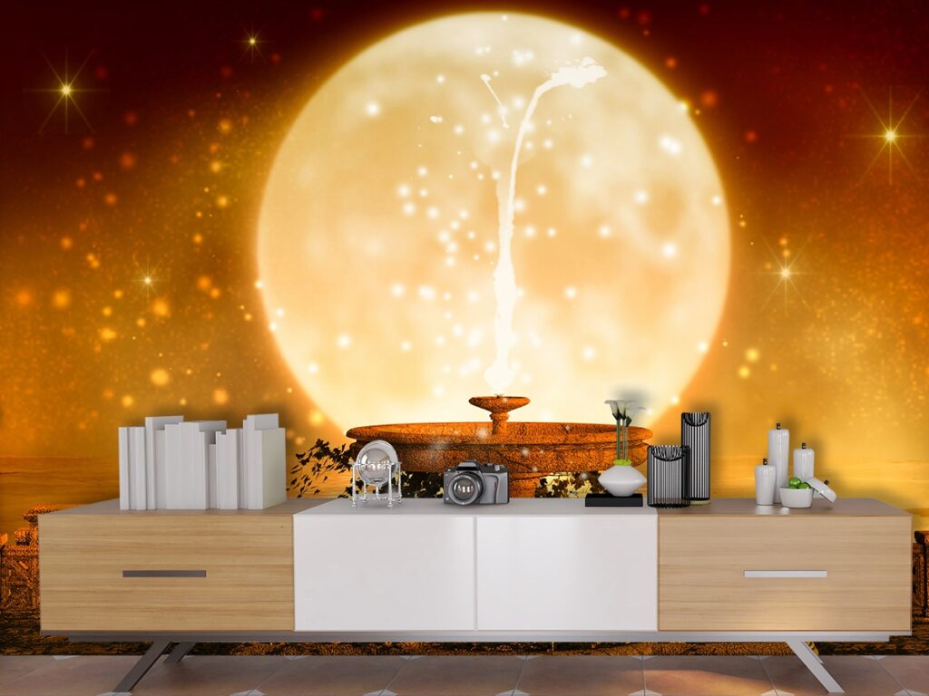 Full Moon and Fountain Wallpaper - Magicdecor®
