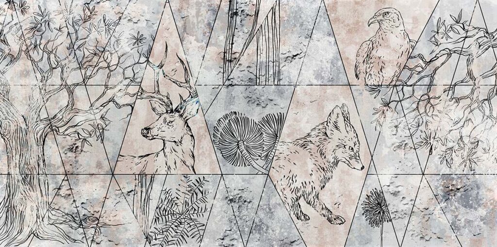 A drawing of animals and plants - Magicdecor®