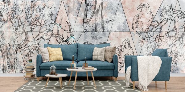 A drawing of animals and plants - Magicdecor®