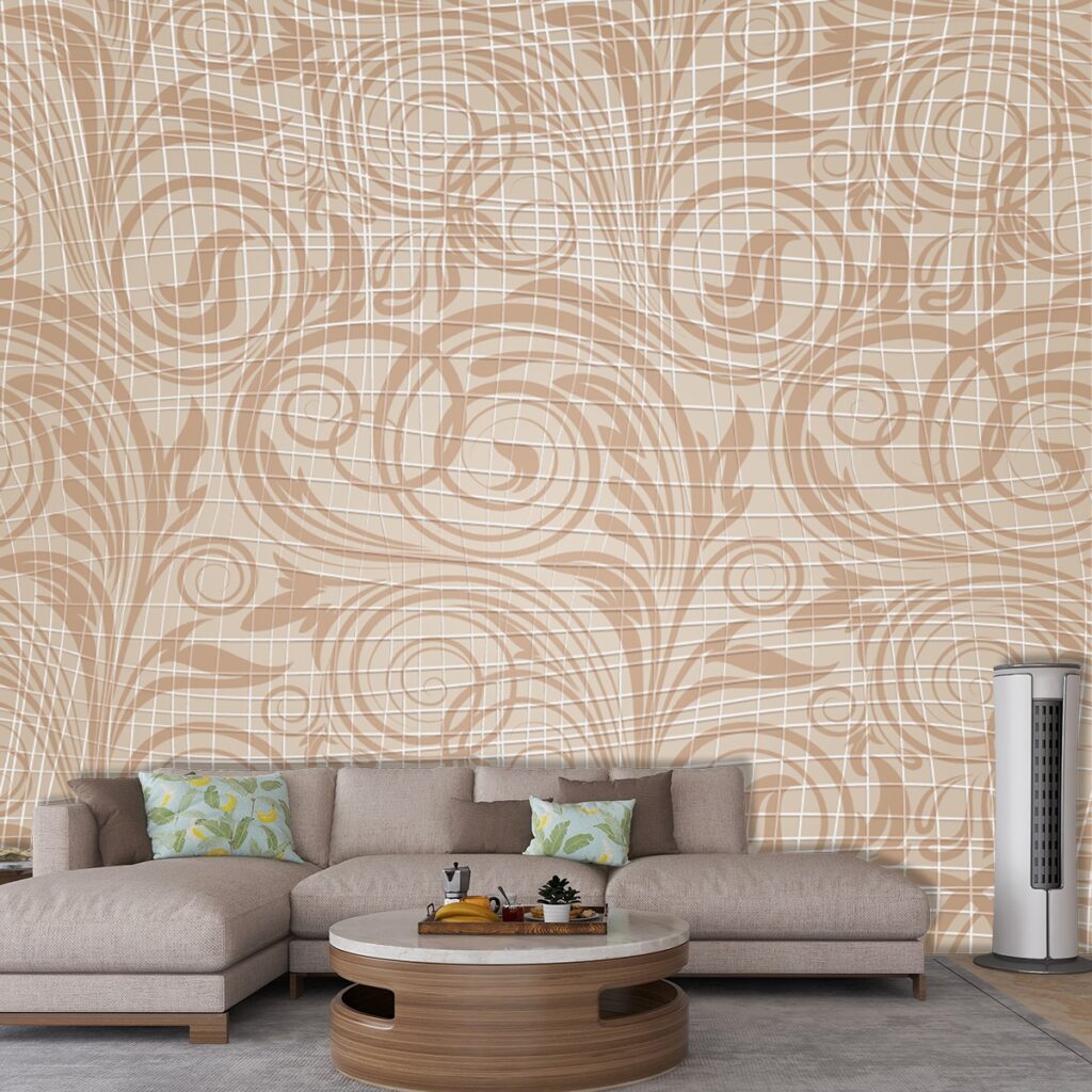 A Floral Design Wallpaper Mural with Beige Background - Magicdecor®