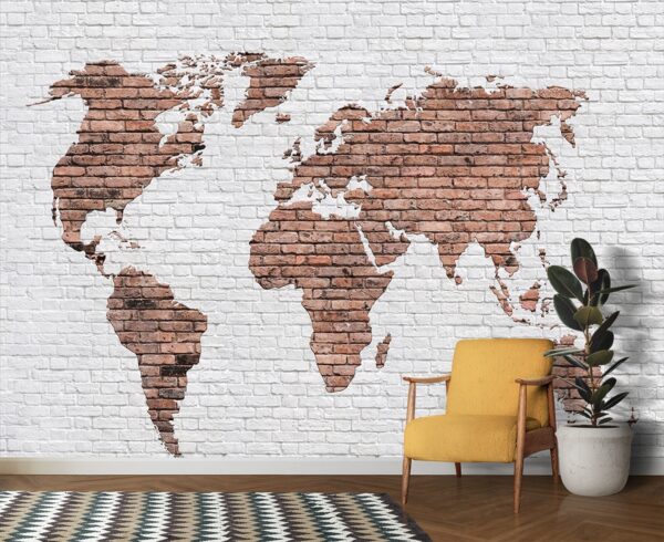 A map of the world on a brick wall - Magicdecor®