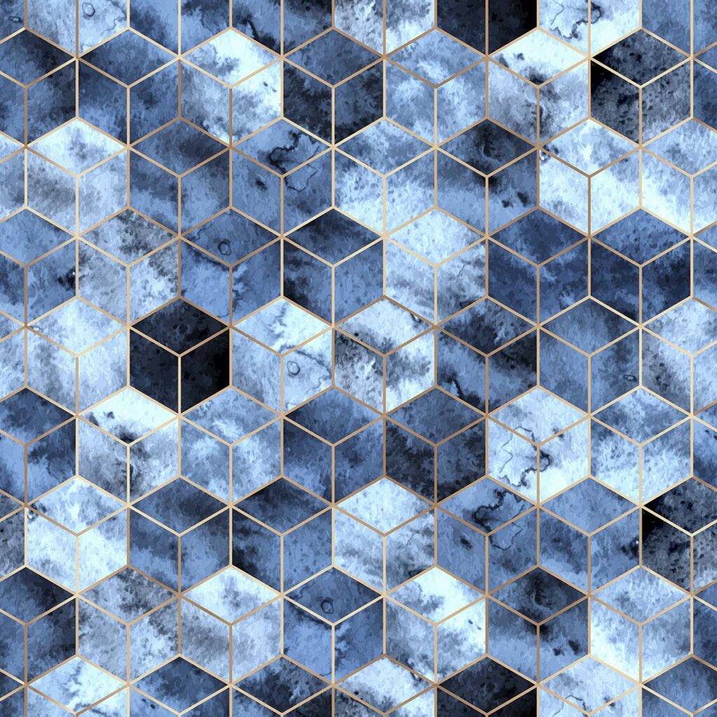Blue and Gold Square Pattern Wallpaper - Magic Decor