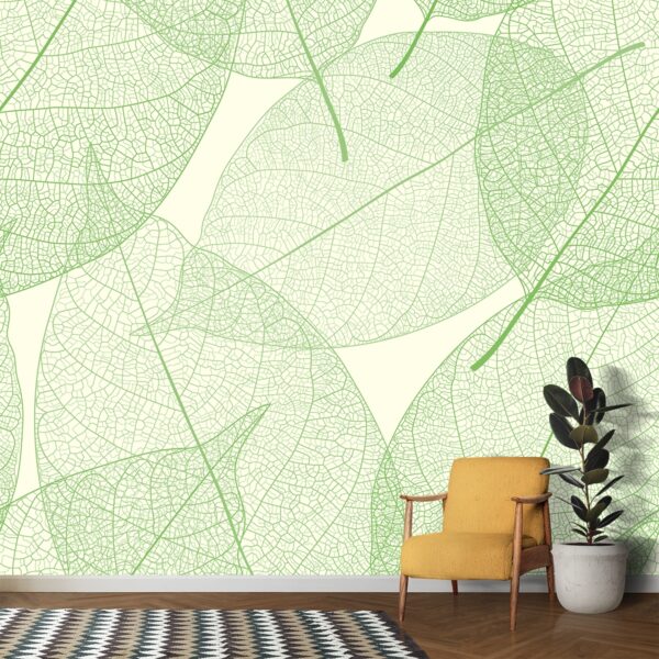 Living Room Wallpaper - Transparent Green Leaves - Magicdecor®