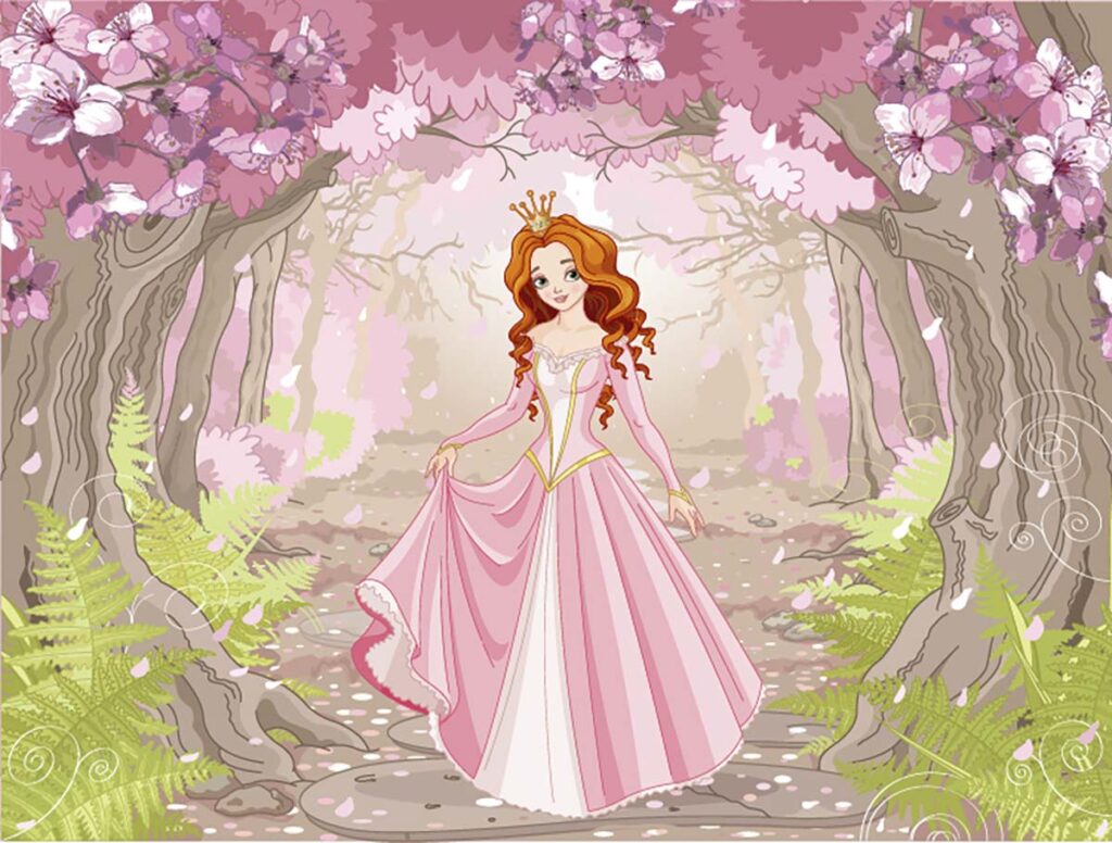 Kids Room Wallpaper - A cartoon of a princess in a pink dress