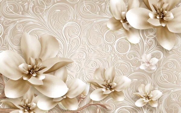 3D Beige Wallpaper with Floral Design - Magicdecor®