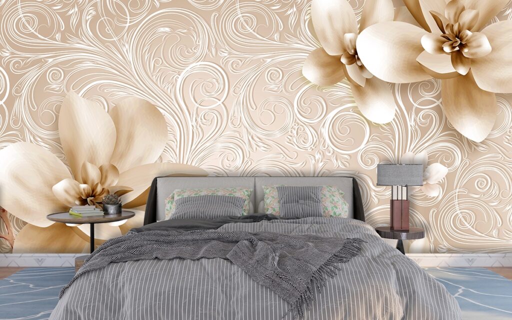 3D Beige Wallpaper with Floral Design - Magicdecor®