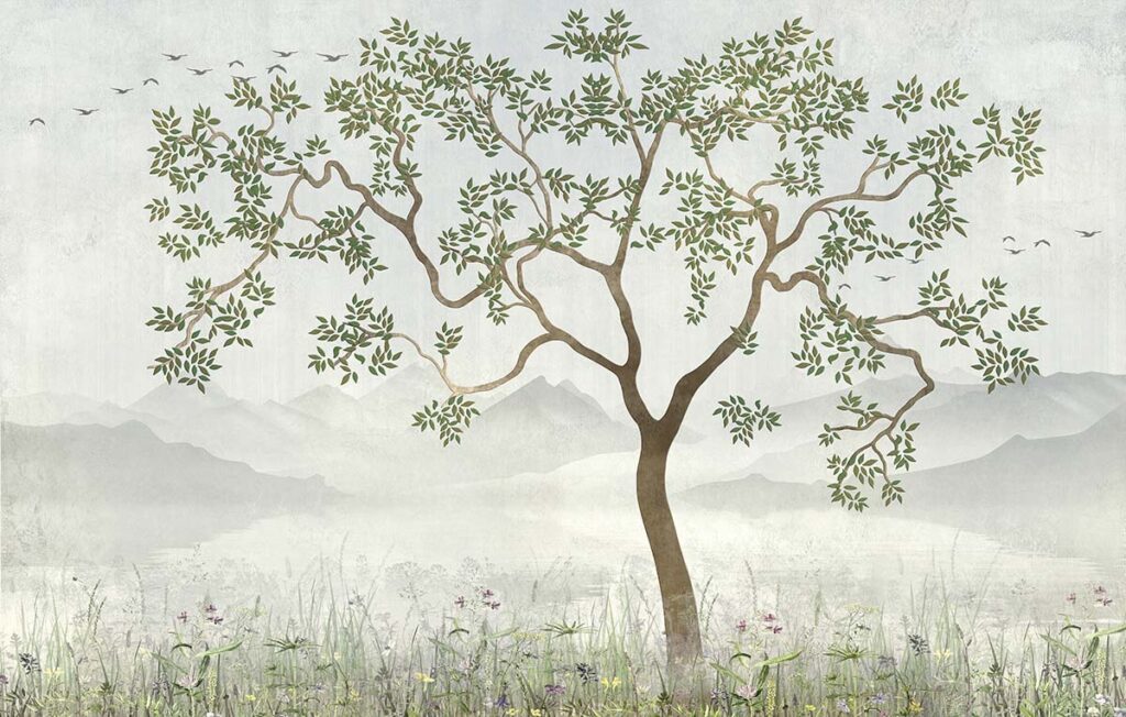 Tree Landscape with Mountains Wallpaper Mural - Magicdecor®