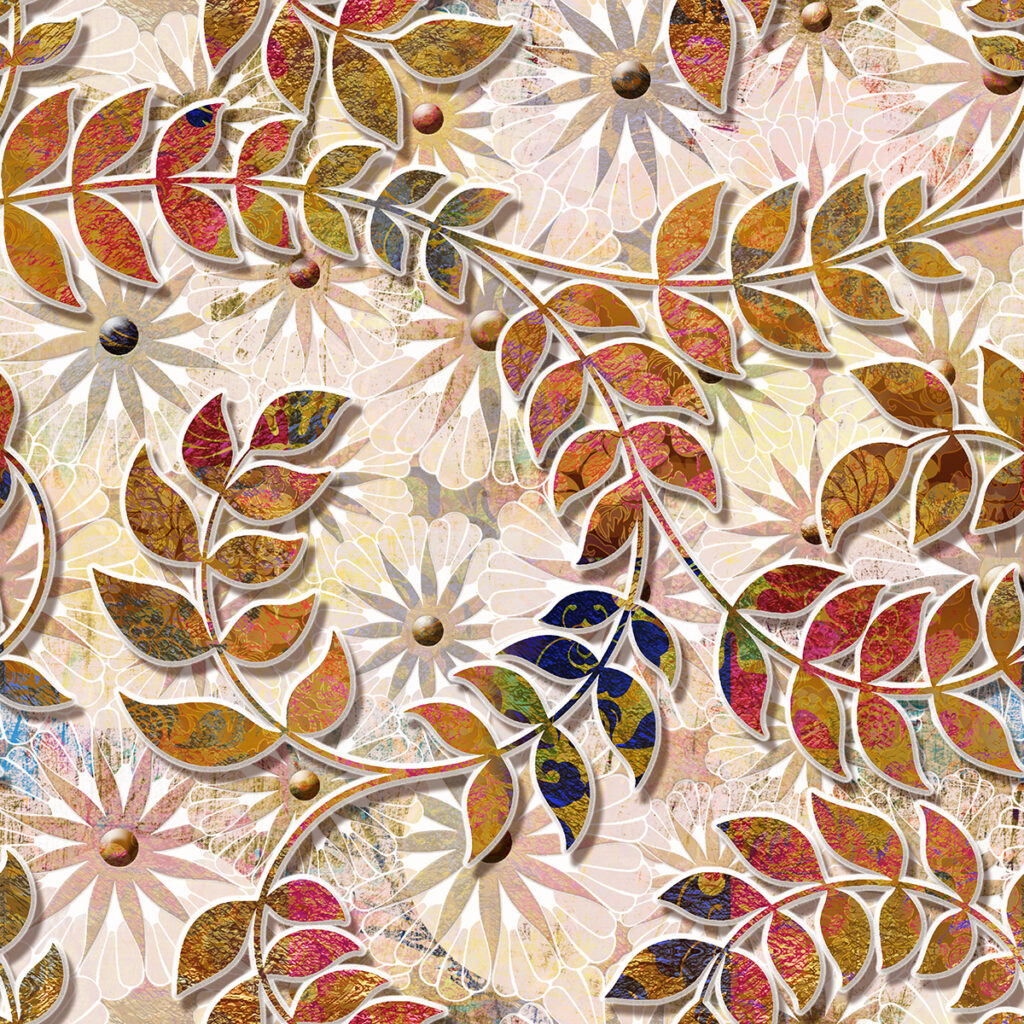 A colorful floral pattern with leaves - Magicdecor®