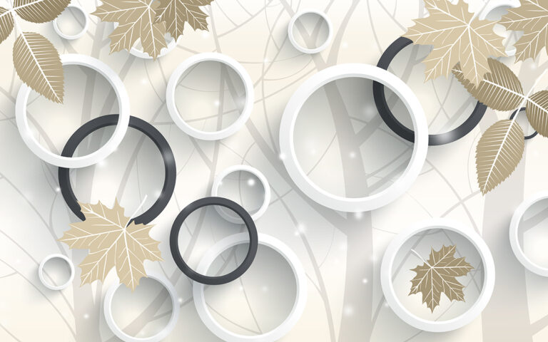 A white and black circles and leaves - Magicdecor®