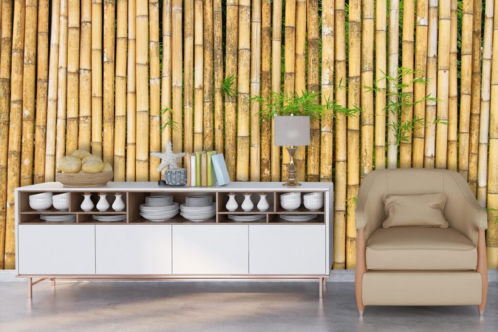 Bamboo Wallpaper for Wall, Yellow Bamboo with Leaves - Magic Decor