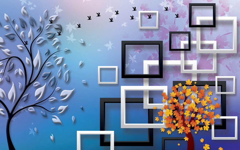 A tree with leaves and birds flying - Magicdecor®