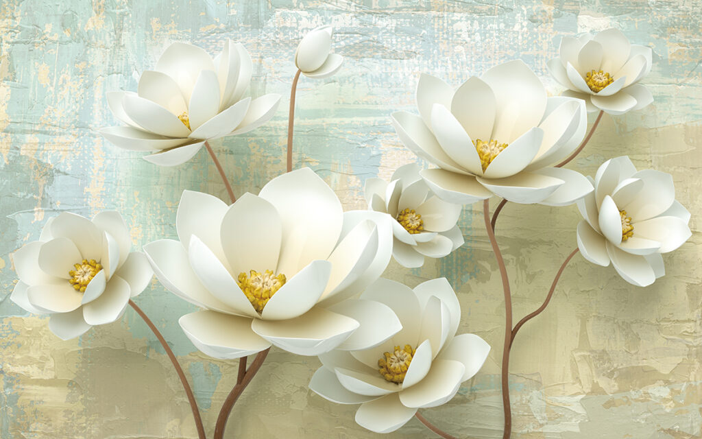 White Magnolia on Grunge Background Wallpaper - Magicdecor®