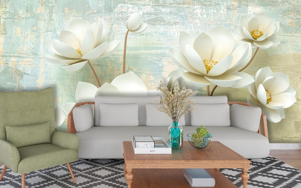 White Magnolia on Grunge Background Wallpaper - Magicdecor®