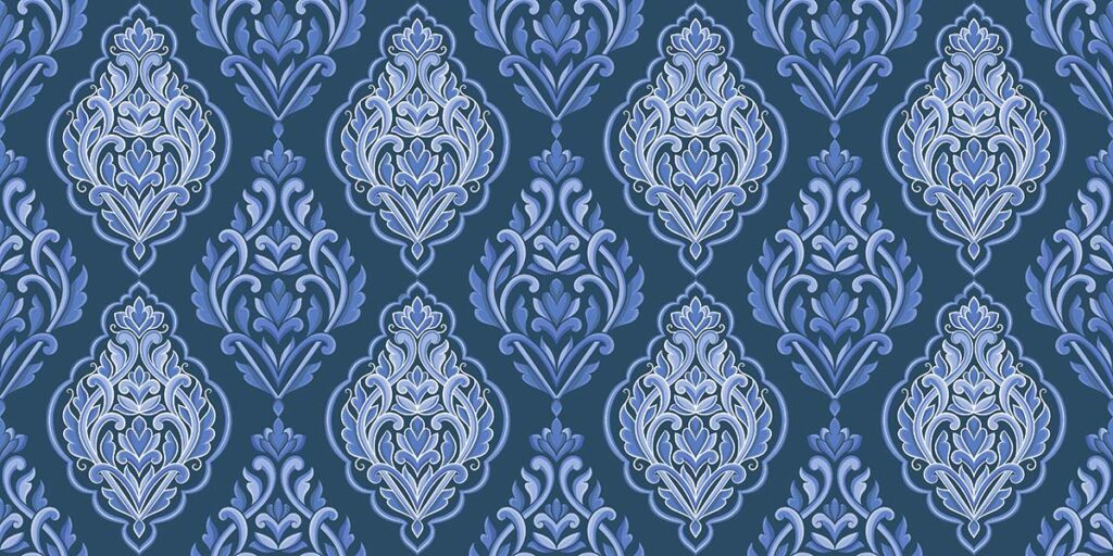 Stunning Blue and White Damask Pattern Wallpaper for Wall