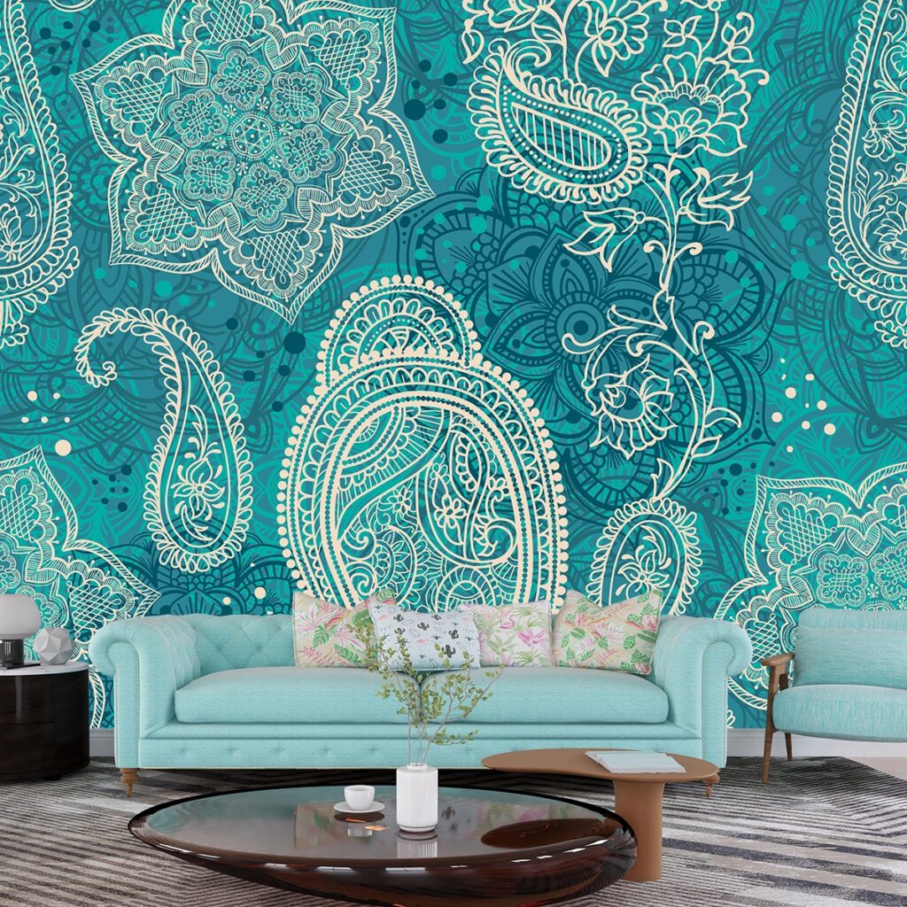 Blue Indian Paisley Pattern Wallpaper for Walls - Magicdecor®