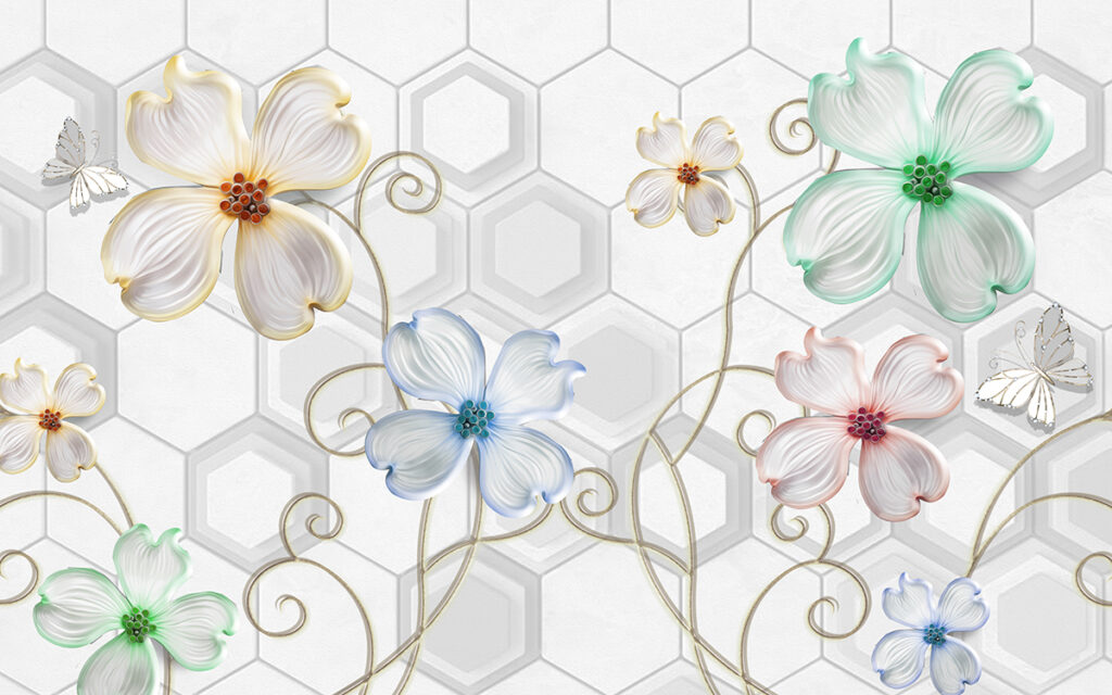 3D Flower With Hexagonal Geometric Patterns Wallpaper - Magicdecor®