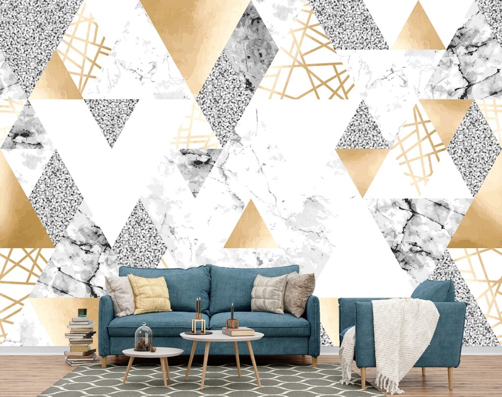 Grey and Golden Triangular Patterns Wallpaper Mural - Magicdecor®
