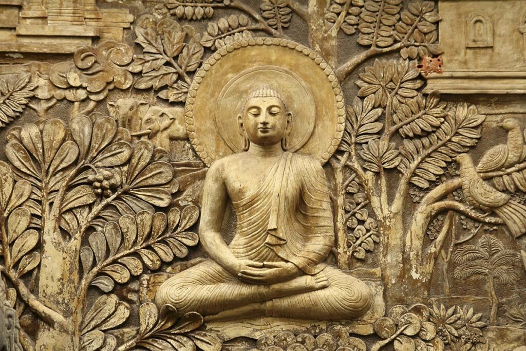 Brown stone Sculpture for Buddha Mural in Lotus Position, Buddha ...