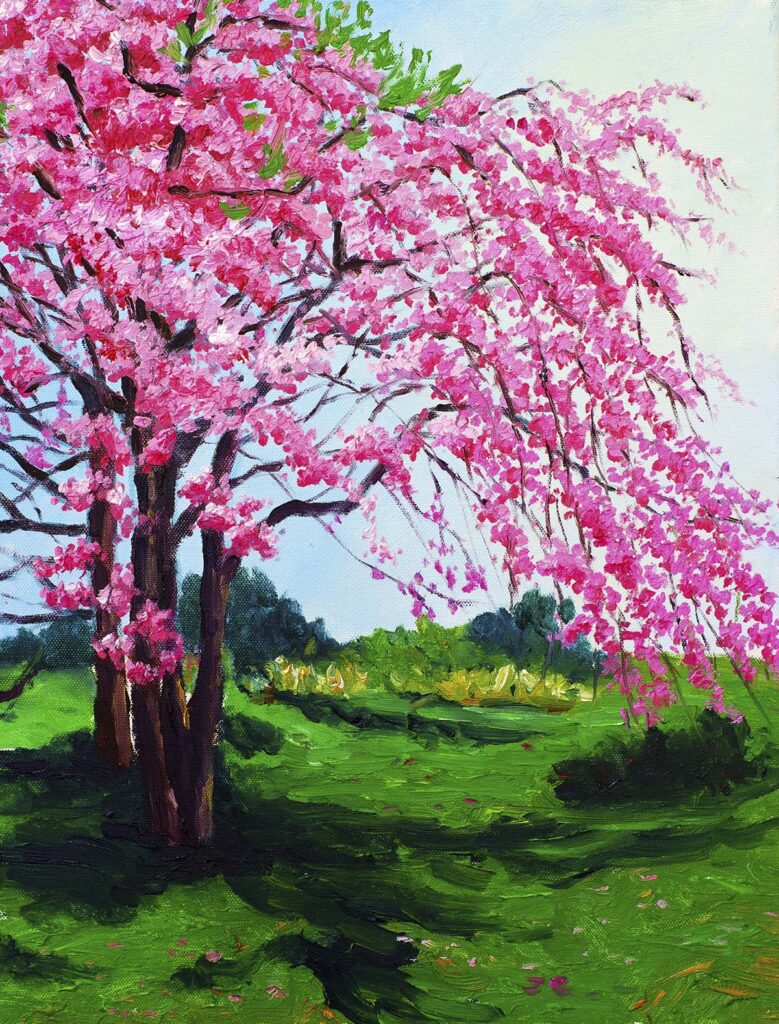 A Painting of a Tree with Pink Flowers Wallpaper - Magicdecor®