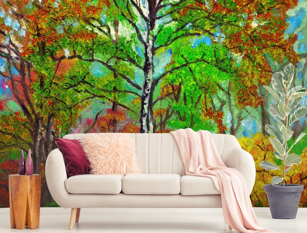 A painting of trees with different colors of leaves - Magicdecor®