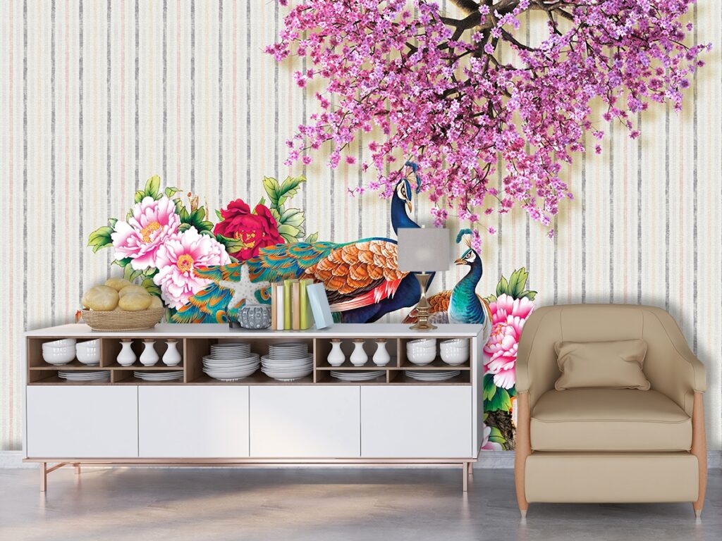 Peacocks and flowers wallpaper - Magicdecor®