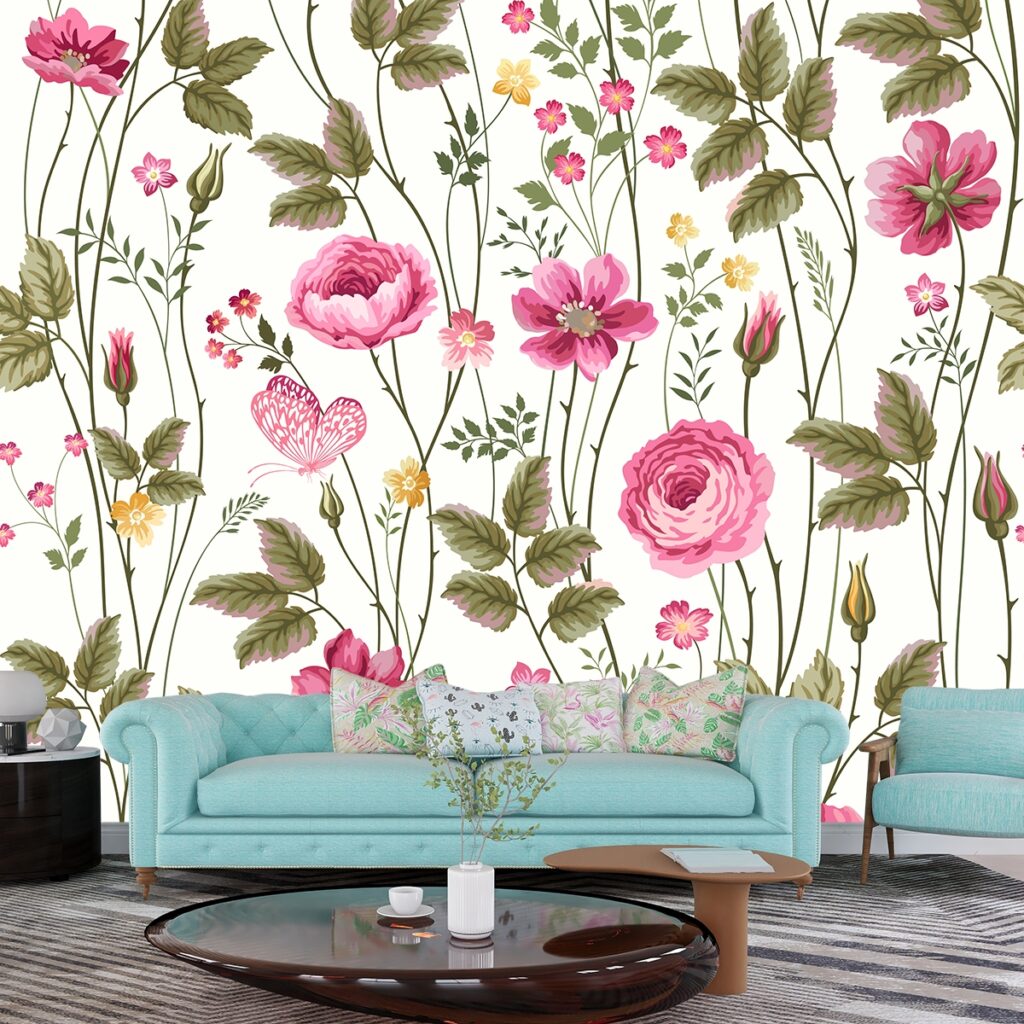 A Wallpaper for Wall with Colorful Flowers and Leaves - Magicdecor®