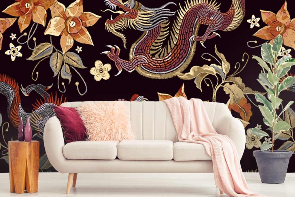 A pattern of dragons and flowers - Magic Decor