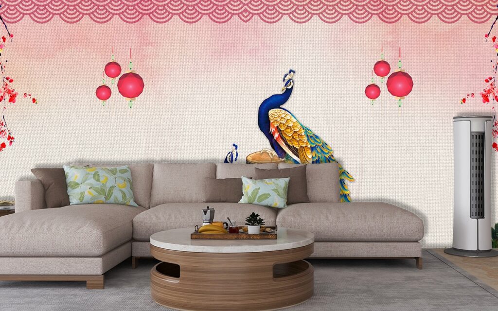 Peacocks Wallpaper Sitting on Stumps - Magicdecor®