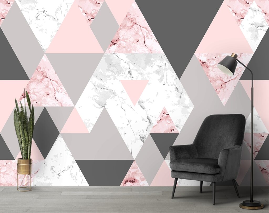 A Pink and Grey Triangles and Marble Wallpaper - Magicdecor®